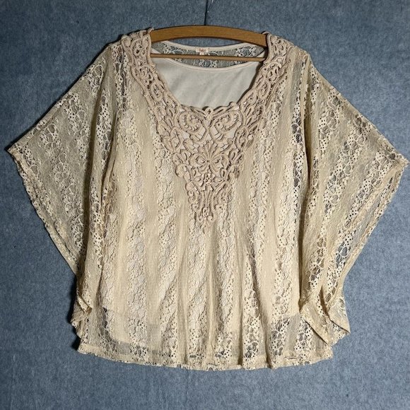 Reba | Tops | Reba Top Womens Large Beige Crochet Lace Overlay Boho ...